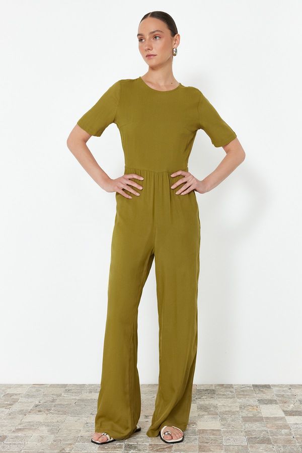 TRENDYOL KHAKI PATTERNED VISCOSE MAXI WOVEN JUMPSUIT