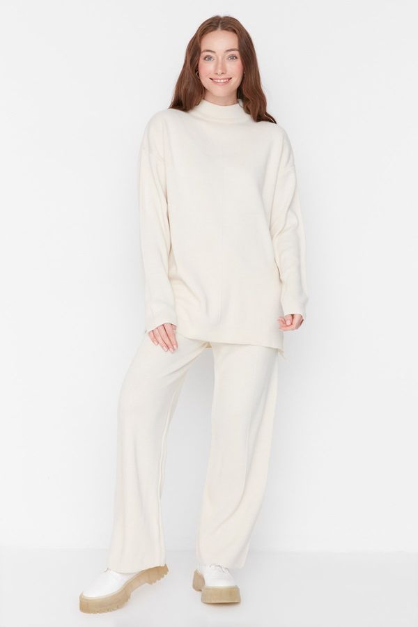 TRENDYOL STONE HALF TURTLENECK SLIT DETAILED SWEATER-PANTS KNITWEAR SUIT