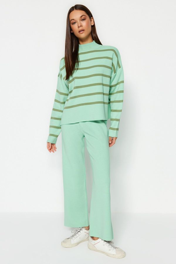 TRENDYOL STRIPED KNITWEAR TWO PIECE SET WITH GREEN TROUSERS