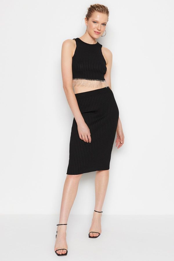 TRENDYOL BLACK STONE DETAILED KNITWEAR TWO PIECE SET