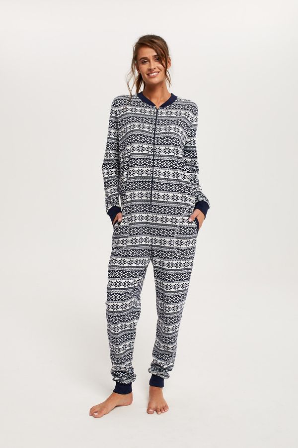 ALASKA WOMEN'S LONG-SLEEVED JUMPSUIT, LONG TROUSERS - NAVY BLUE PRINT