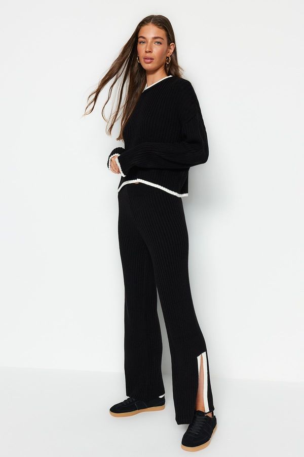 TRENDYOL BLACK CORDUROY COLOR BLOCK KNITWEAR TOP-UPPER SET