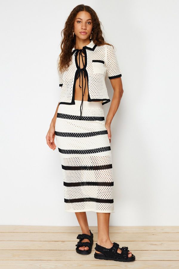 TRENDYOL BONE LINED SKIRT OPENWORK/PERFORATED KNITWEAR TWO PIECE SET