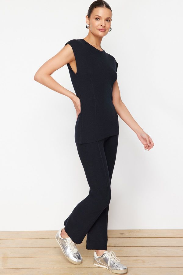 TRENDYOL NAVY BLUE COTTON THIN BLOUSE TROUSERS KNITWEAR BOTTOM-TOP SET
