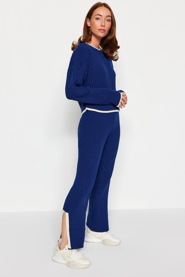 TRENDYOL NAVY BLUE RIBBED COLOR BLOCK KNITWEAR TWO PIECE SET
