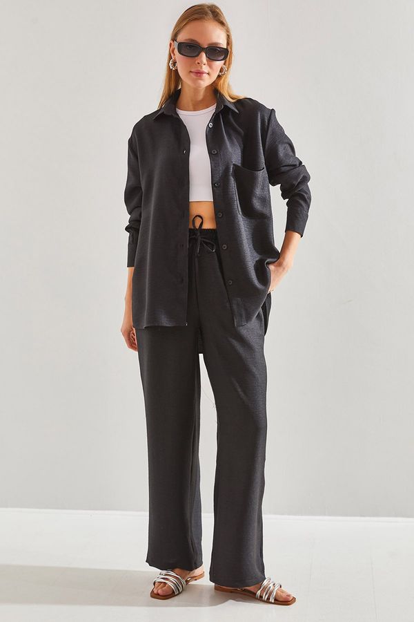 BIANCO LUCCI WOMEN'S BOTTOM AND TOP SET WITH ELASTIC WAIST TROUSERS