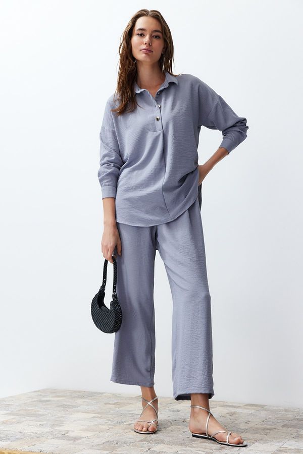 TRENDYOL GRAY BUTTONED WOVEN TWO PIECE SET