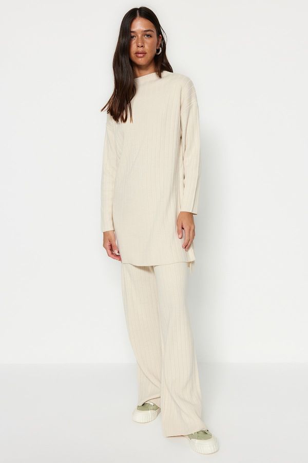 TRENDYOL STONE HALF TURTLENECK CORDUROY SWEATER-PANTS KNITWEAR SUIT