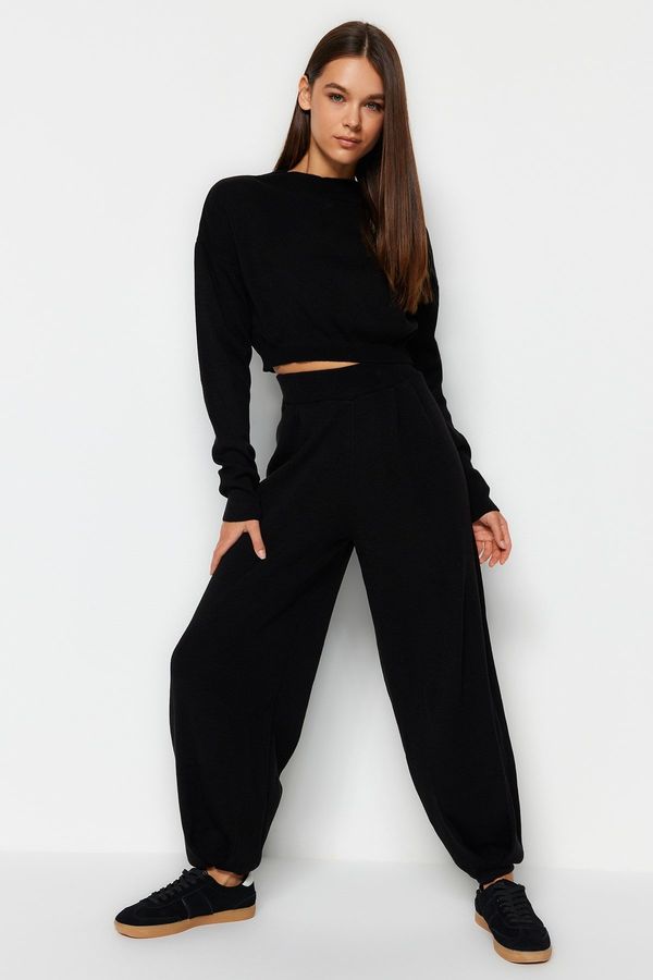 TRENDYOL BLACK SUPER CROP JOGGER TROUSERS KNITWEAR BOTTOM-TOP SET