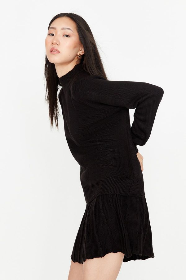 TRENDYOL BLACK RUFFLE DETAIL HIGH NECK KNITWEAR TWO PIECE SET