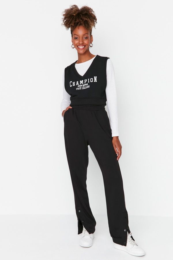 TRENDYOL BLACK SNAP DETAILED LOOSE JOGGER THICK KNITTED SWEATPANTS