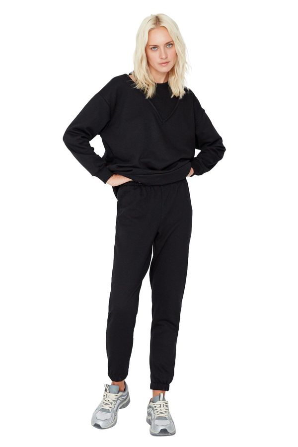 TRENDYOL BLACK THIN FLEECE KNITTED TRACKSUIT SET