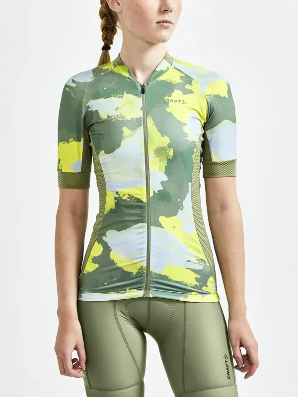 WOMEN'S CRAFT ADV ENDUR GRAPHIC CYCLING JERSEY DARK GREEN WITH BLUE