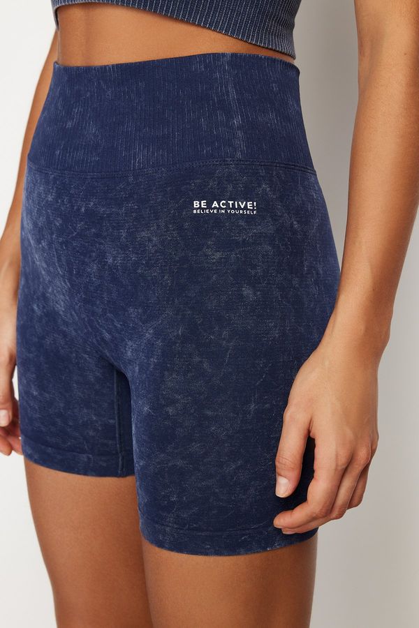 TRENDYOL BLUE SEAMLESS/SEAMLESS ACID WASH KNITTED SPORTS SHORTS TIGHTS
