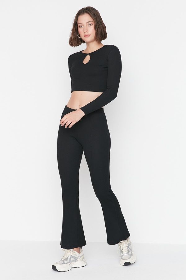 TRENDYOL BLACK CUT OUT DETAIL RIBBED FLEXIBLE KNITTED TOP-UPPER SET
