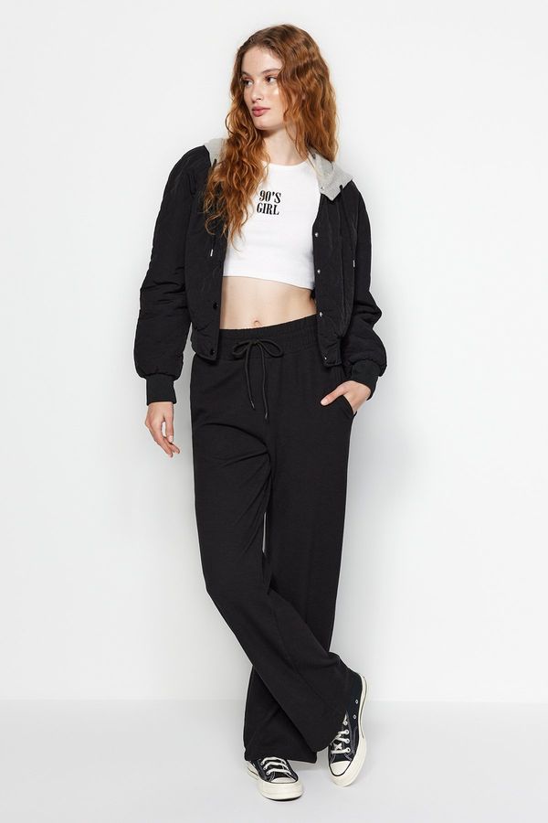 TRENDYOL BLACK WIDE LEG/WIDE LEG CORDUROY HIGH WAIST KNITTED SWEATPANTS