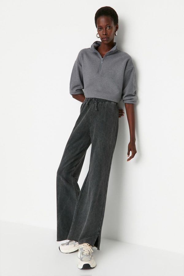 TRENDYOL ANTHRACITE FADED/FADED EFFECT WIDE LEG/WIDE LEGS NORMAL WAIST THIN, KNITTED SWEATPANTS