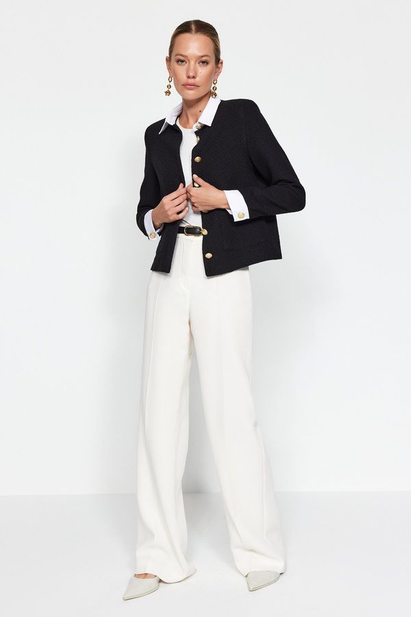 TRENDYOL BLACK REGULAR LINED COLLAR DETAILED WOVEN BLAZER JACKET