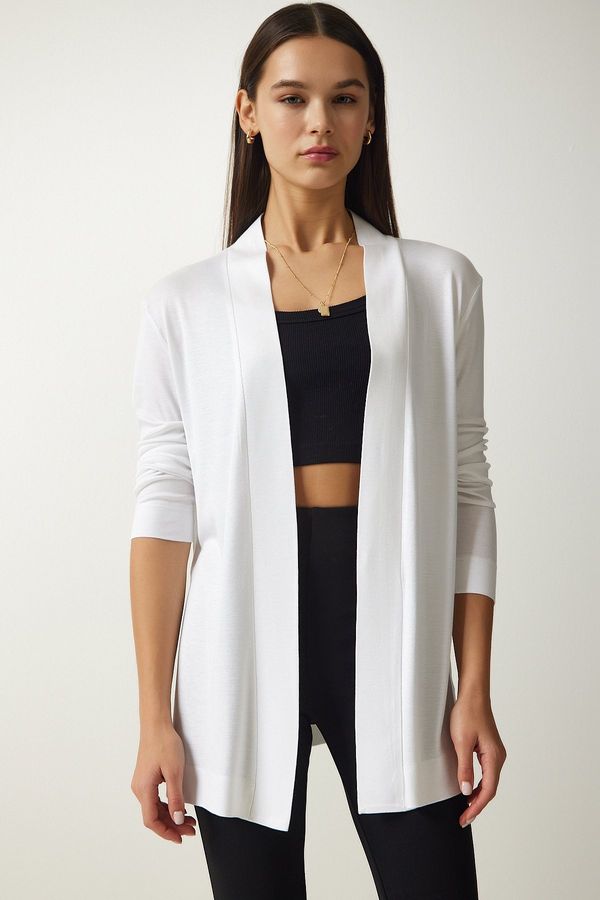 HAPPINESS İSTANBUL WOMEN'S ECRU OVERSIZE KNITTED JACKET CARDIGAN