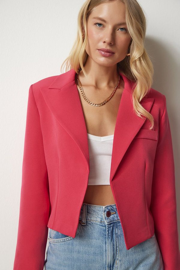 HAPPINESS İSTANBUL WOMEN'S PINK DOUBLE BREASTED COLLAR BLAZER JACKET