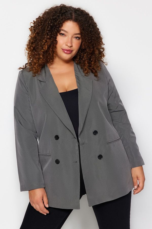 TRENDYOL CURVE DOUBLE-BREASTED GRAY DOUBLE BREASTED BLAZER WITH CLOSURE