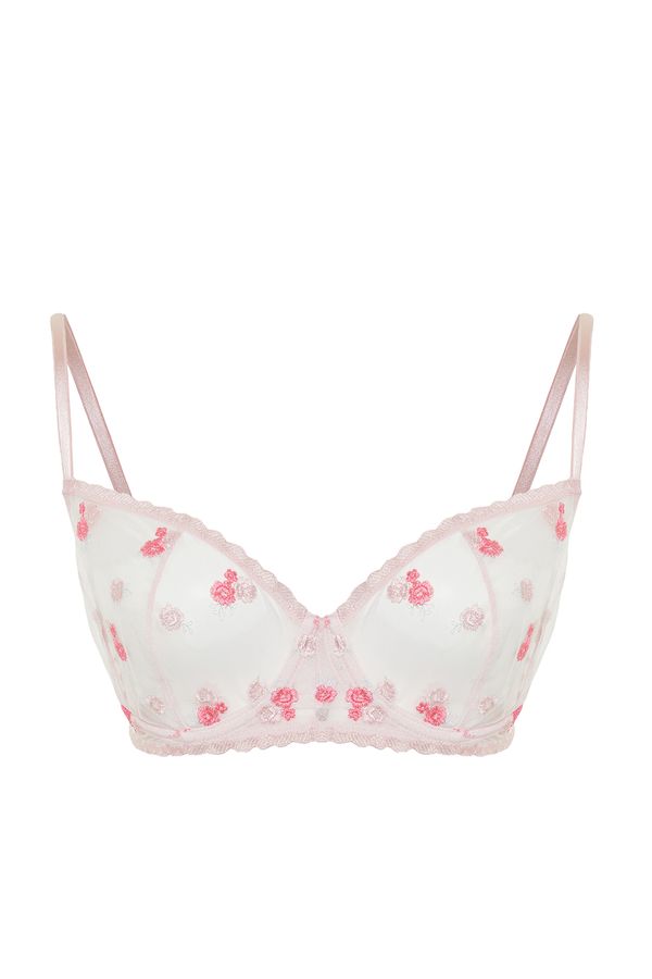 TRENDYOL CURVE PINK FLORAL LACE CAPLESS BRA