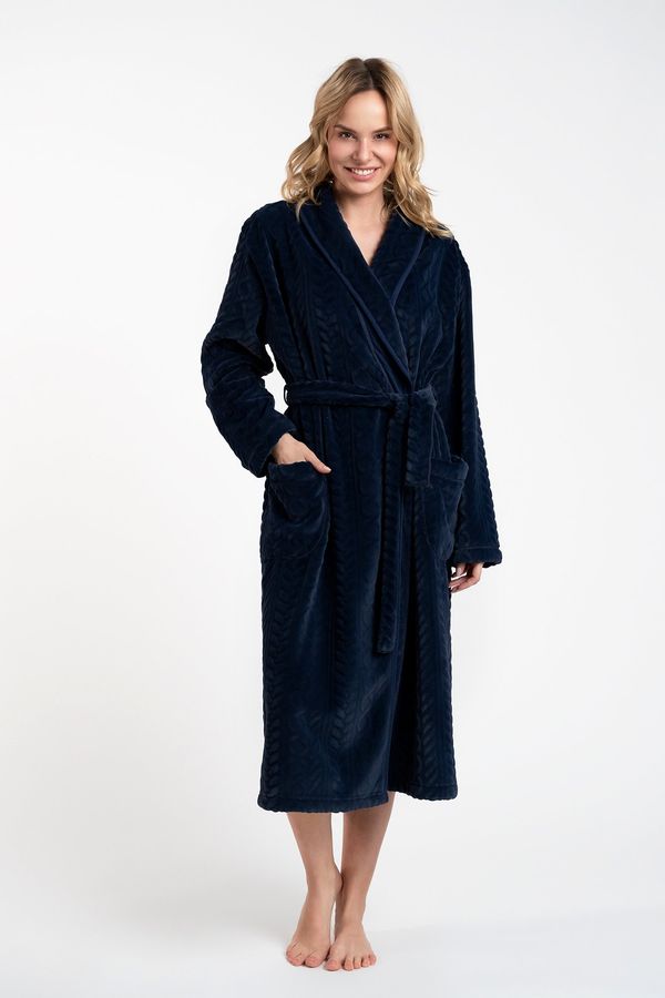 WOMEN'S BATHROBE BONA WITH LONG SLEEVES - DARK BLUE