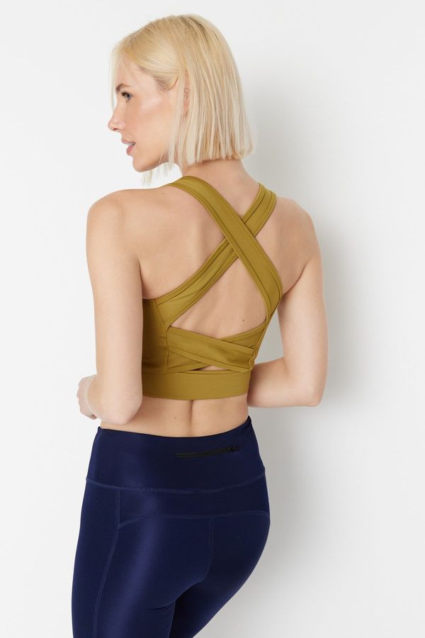 TRENDYOL OIL GREEN SUPPORT/SHAPING BACK DETAIL SQUARE NECK KNITTED SPORTS BRA