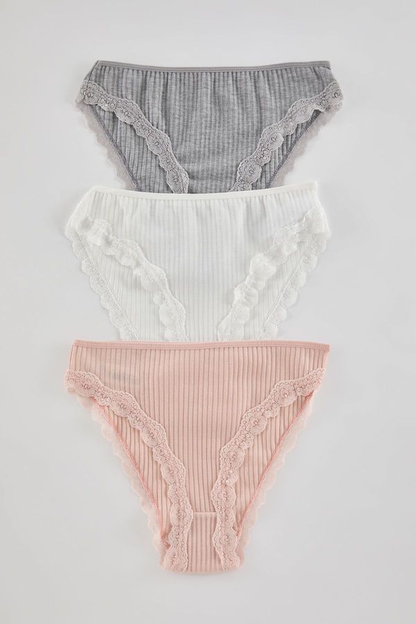 TRENDYOL GREY-MULTICOLORED 3-PACK CLASSIC KNITTED PANTIES WITH LACE DETAIL