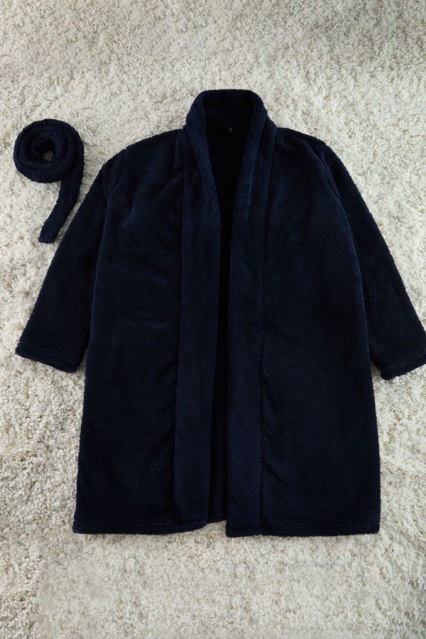 TRENDYOL NAVY BLUE BELTED WELLSOFT KNITTED DRESSING GOWN