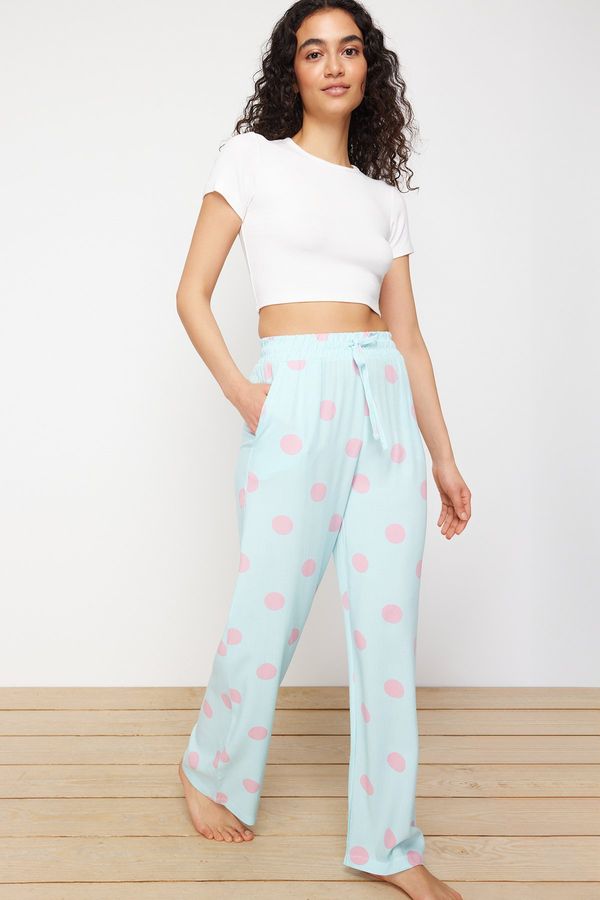 TRENDYOL BLUE-MULTICOLORED POLKA DOT LACING DETAILED VISCOSE WOVEN PAJAMAS BOTTOMS