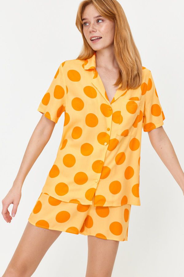TRENDYOL YELLOW MULTICOLORED POLKA DOT VISCOSE WOVEN PAJAMA SET