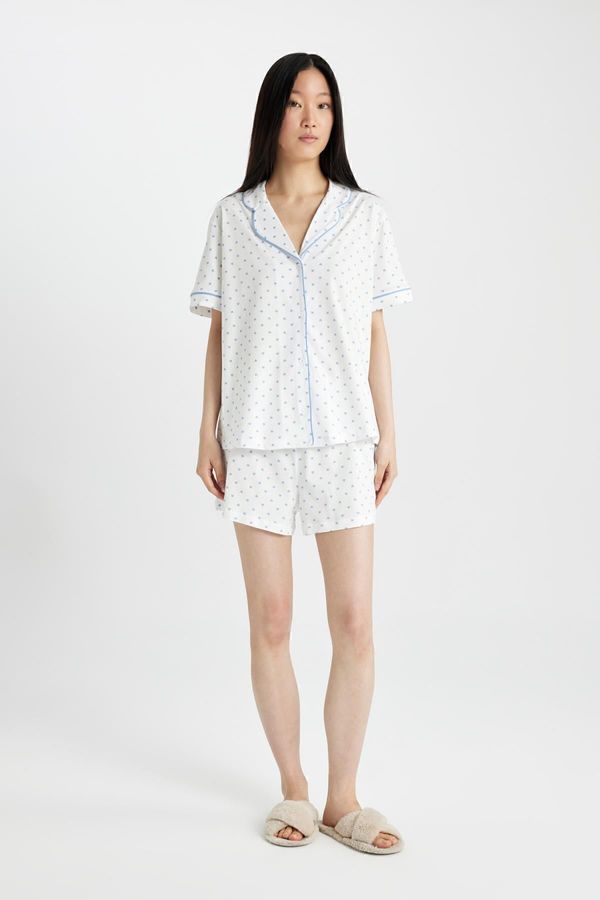 DEFACTO FALL IN LOVE REGULAR FIT PATTERNED SHORT SLEEVE PAJAMA SET WITH SHORTS