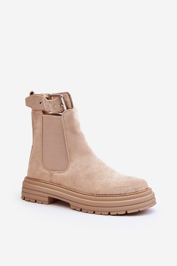 CHELSEA SUEDE BOOTS ON A MASSIVE SOLE, LIGHT BEIGE OZARO