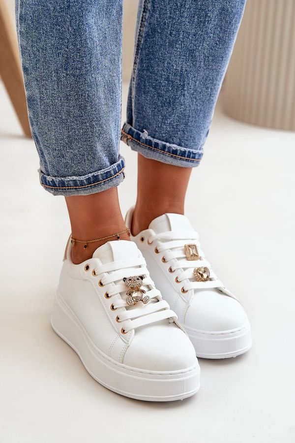 FB2 WOMEN'S PLATFORM SNEAKERS WITH BEAR WHITE VAILINA