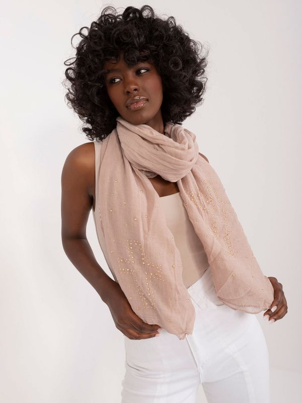 BEIGE RUFFLE SCARF WITH APPLIQUÉ