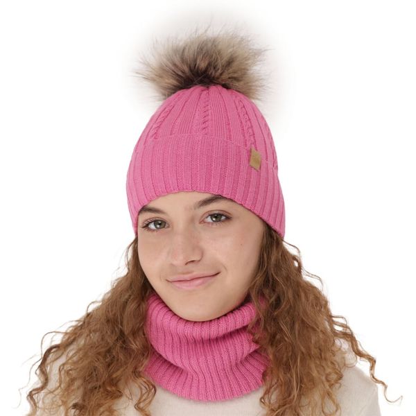 AGBO GIRL'S WINTER SET: HAT AND TUBE SCARF BLACK MERINO WOOL MIRABEL
