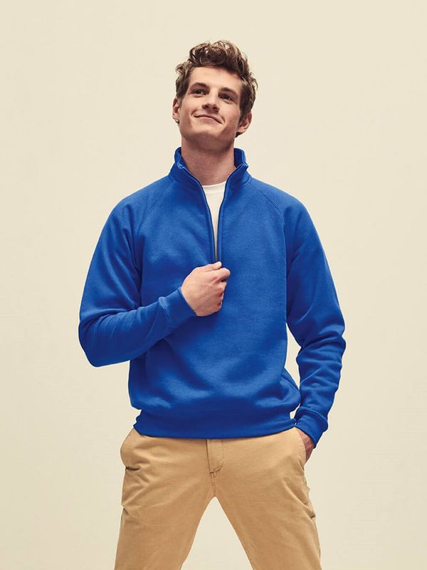 BLUE MEN'S SWEATSHIRT ZIP NECK SWEAT FRUIT OF THE LOOM