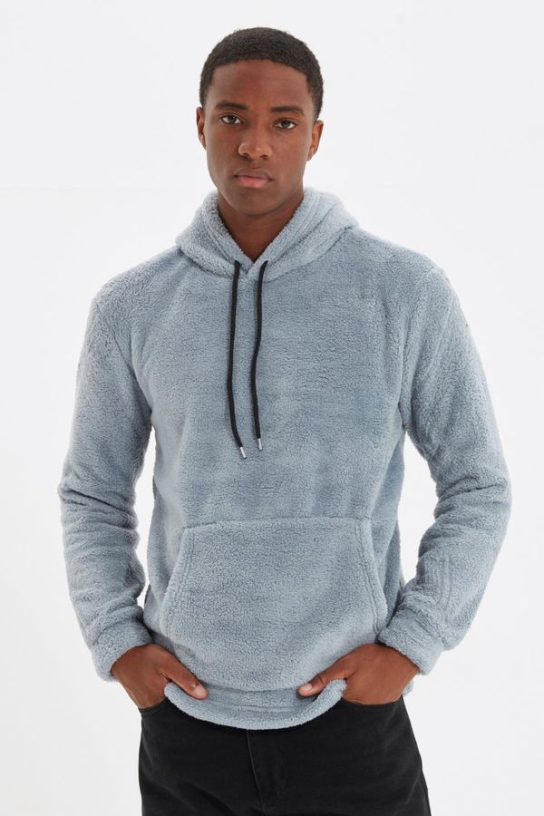 TRENDYOL GRAY REGULAR CUT KANGAROO POCKET LONG SLEEVE WARM PLUSH SWEATSHIRT