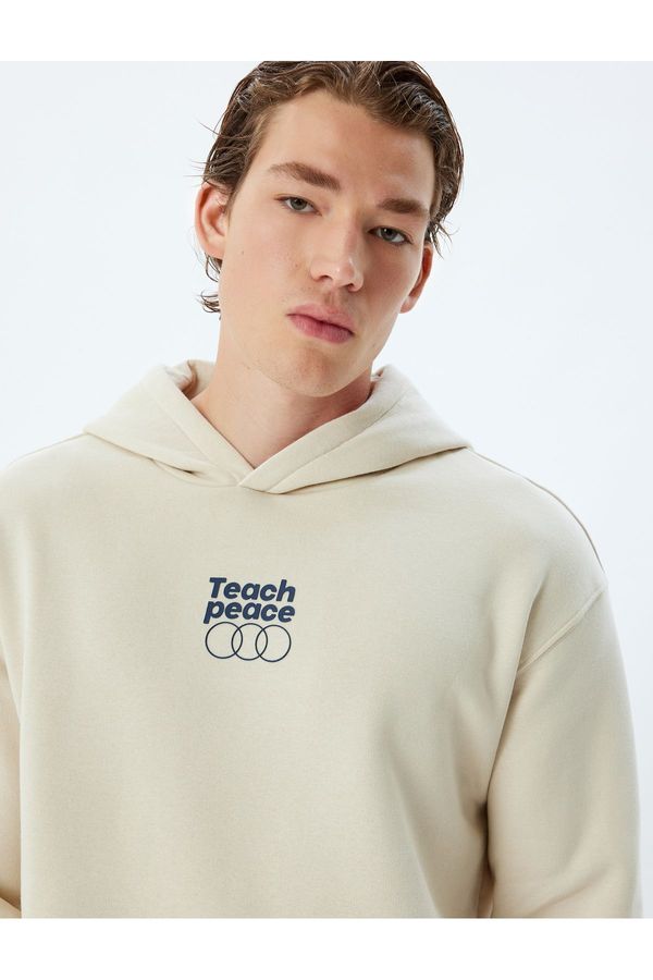 KOTON HOODED SWEATSHIRT OVERSIZE SLOGAN PRINTED KANGAROO POCKET DETAIL RAISED COTTON BLEND