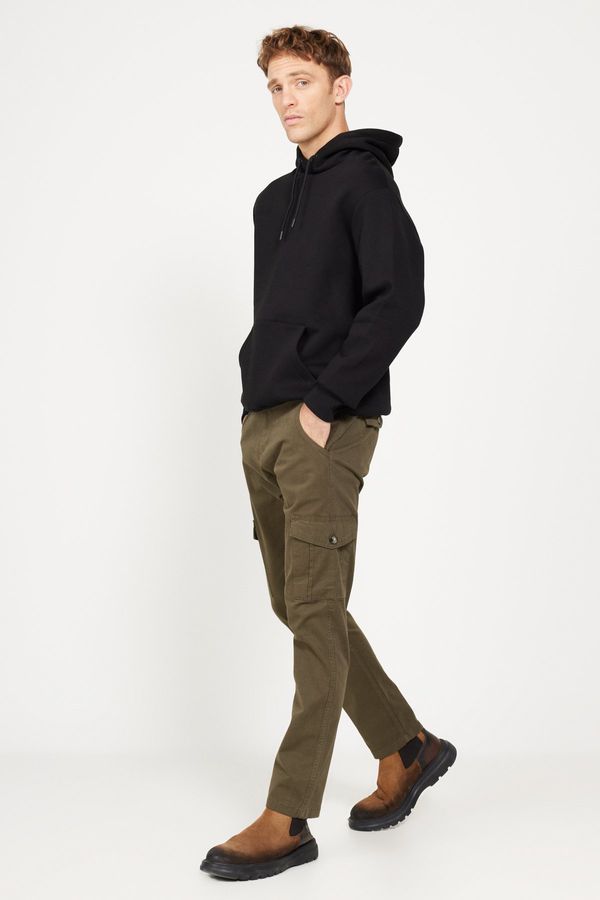 AC&CO / ALTINYILDIZ CLASSICS MEN'S KHAKI EXTRA SLIM FIT SLIM FIT CARGO POCKET COTTON STRETCH TROUSERS