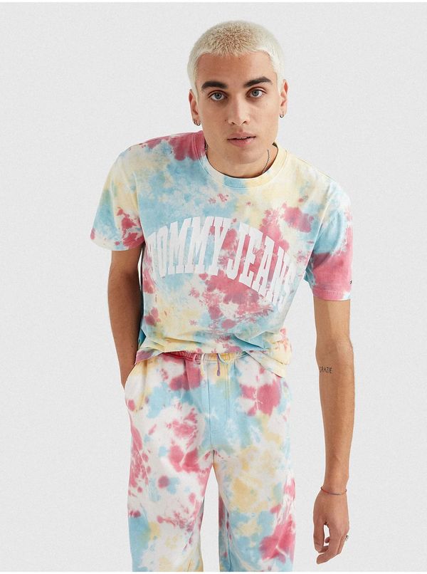 RED AND BLUE MENS PATTERNED T-SHIRT TOMMY JEANS - MEN