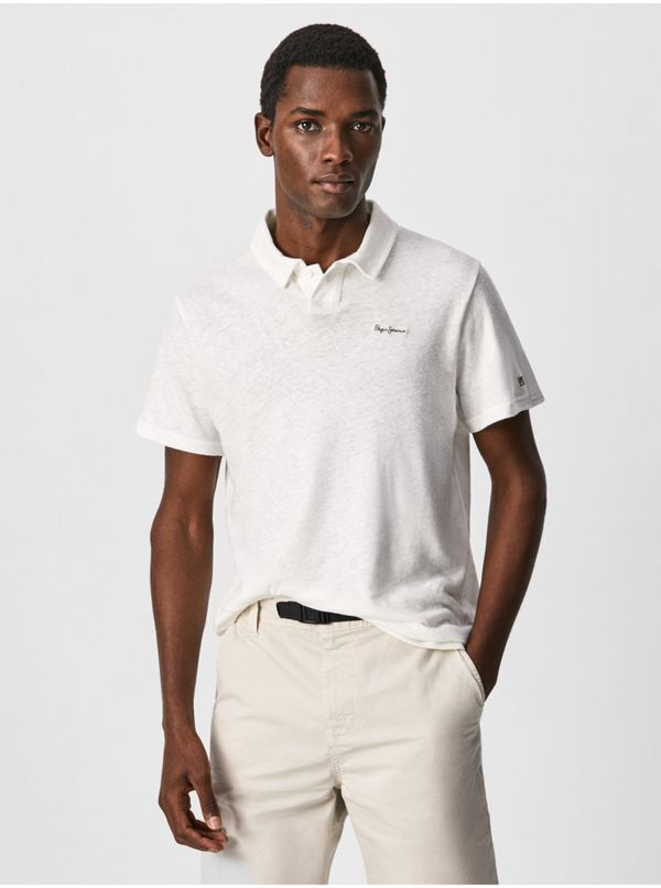CREAMY MEN'S POLO SHIRT WITH LINEN PEPE JEANS FAREN - MEN