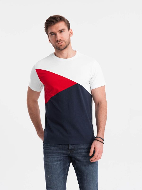 OMBRE TRI-COLOR MEN'S COTTON T-SHIRT - WHITE AND NAVY BLUE