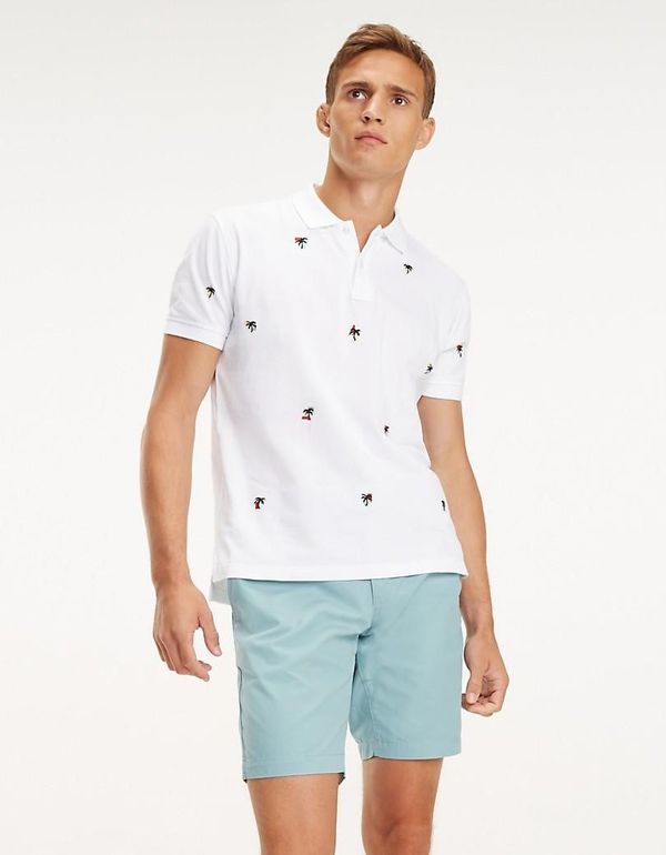 POLO SHIRT - TOMMY HILFIGER ALLOVER PALM EMBR REGULAR POLO WHITE