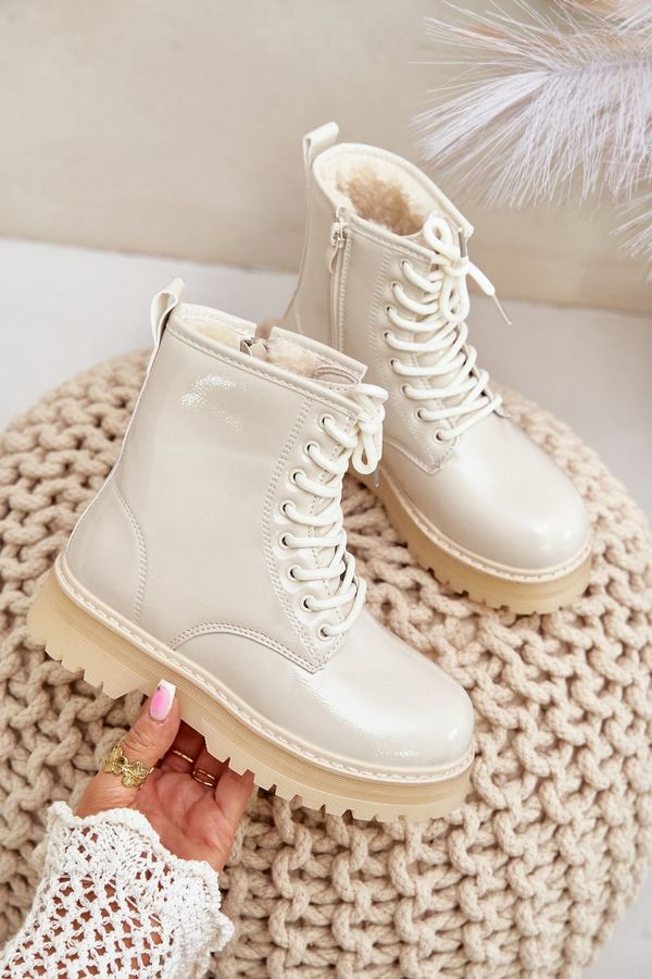 FR1 WARM GIRLS PATENT BOOTS WITH ZIPPER BEIGE NOVITA