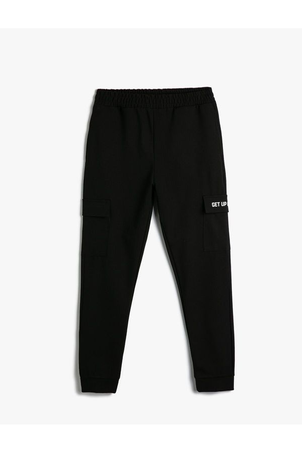 KOTON CARGO SWEATPANTS JOGGER ELASTIC WAIST POCKET DETAILED SLOGAN