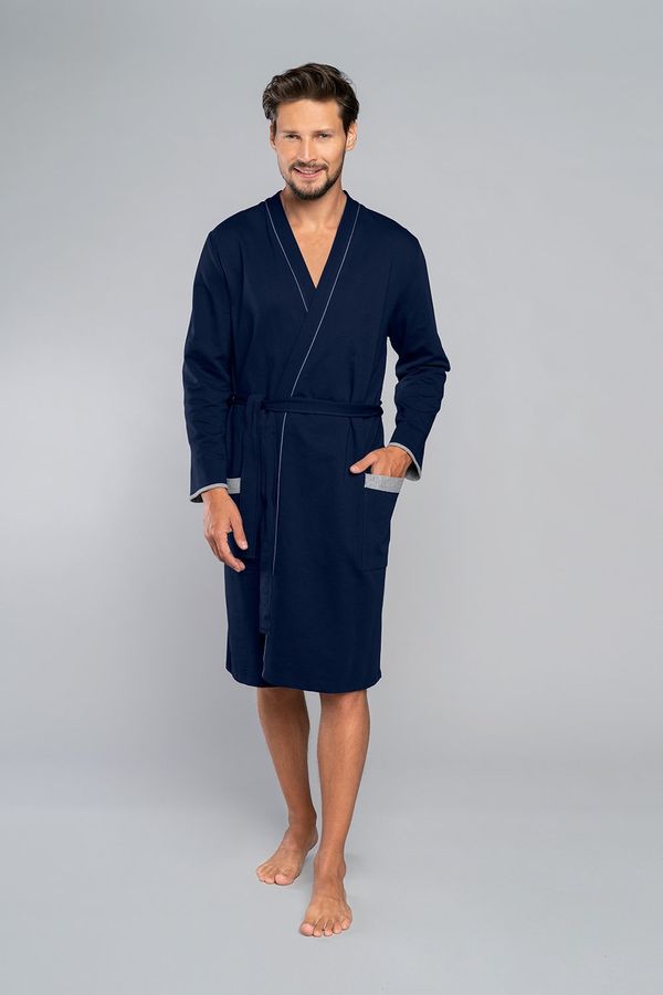 GABRIEL LONG SLEEVE BATHROBE - NAVY BLUE/MELANGE