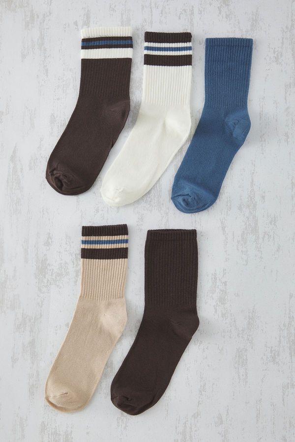 TRENDYOL ECRU UNISEX 5 PACK COLLEGE/MEDIUM/TENNIS LENGTH COTTON SOCKS