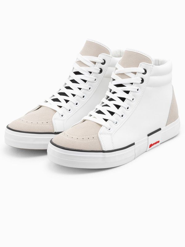 OMBRE MEN'S HIGH CLASSIC SNEAKERS WITH QUILTED UPPER - WHITE AND BEIGE